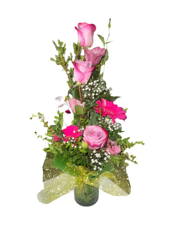 Vaso Floral de rosas y gerberas rosa fuerte - Hanamiflores.cl - tu ...